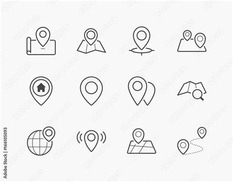 Simple Set Of Location Pin Thin Line Icons Editable Stroke X Pixel Perfect Stock Vector