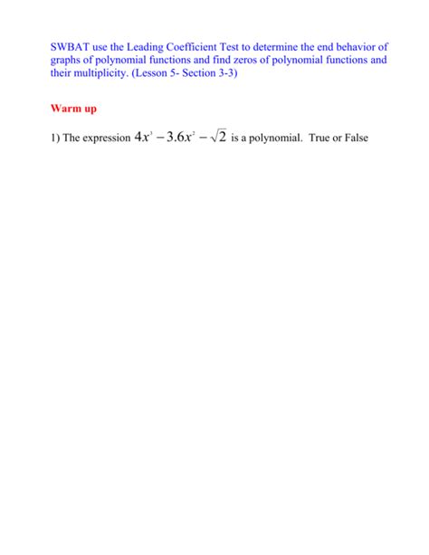 Real Zeros Of Polynomial Functions