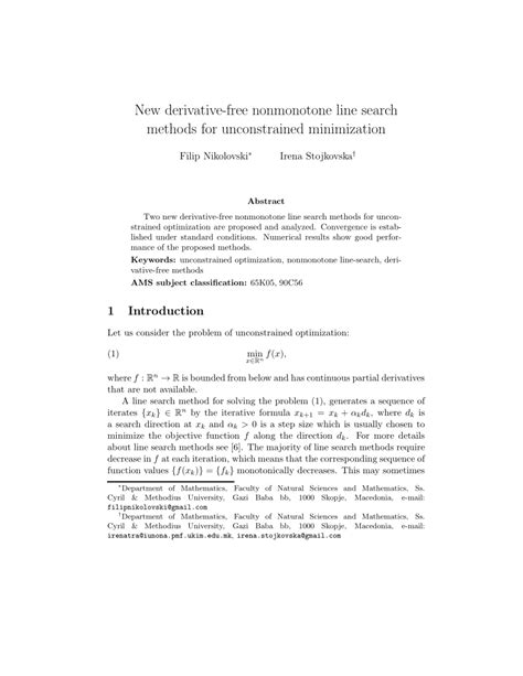 pdf new derivative free nonmonotone line search methods for unconstrained minimization