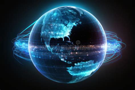 Neon Planet Earth With Lines Of Networks Ai Generative Stock Illustration Illustration Of
