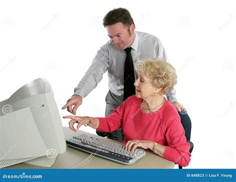 Senior Lady Computer Lesson Stock Image Image Of Mature Enthusiastic 848823