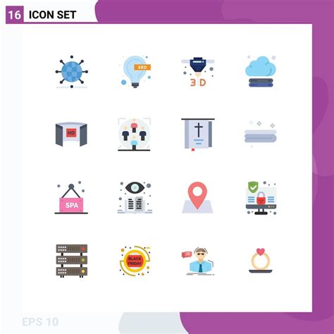 Editable Vector Line Pack Of 16 Simple Flat Colors Of Display Technology Seo Storage Cloud