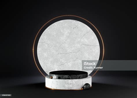 검은 색 배경에 검은 색과 흰색 대리석 연단의 3d 렌더링 그림 0명에 대한 스톡 사진 및 기타 이미지 0명 3차원 형태 개념 Istock