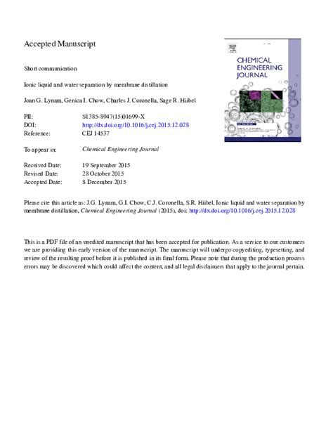 Pdf Ionic Liquid And Water Separation By Membrane Distillation