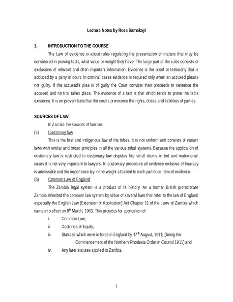 Evidence 1 Lecture Notes 3 Lecture Notes By Rose Samakayi 1 Introduction To The Course The