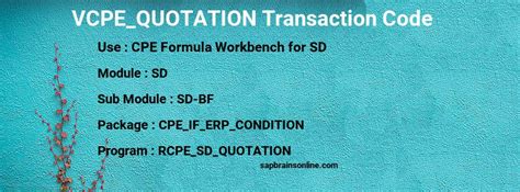 VCPE QUOTATION SAP Tcode For CPE Formula Workbench For SD