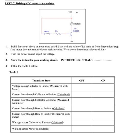 Solved Part C Driving A Dc Motor Via Transistor Vcc Chegg