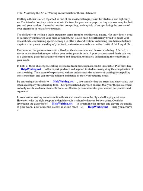 Writing An Introduction Thesis Statement Pdf Essays Thesis