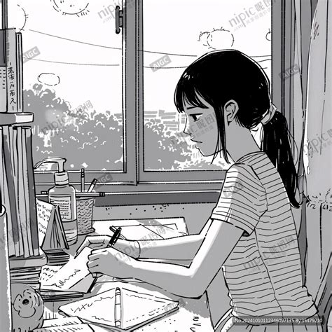 Ai创作图手绘工作的女孩线稿 女孩试卷手绘 学生线稿 晨读的女孩背影 手绘同窗线稿 漫画插画插画插图 动漫高考 窗下读书剪影 教室黑白线描 重点高中线稿 插画绘画漫画 手绘高考线稿 日系女孩线