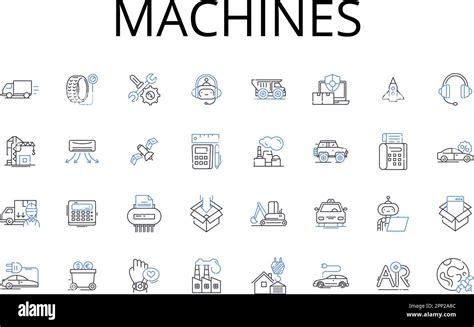 Machines Line Icons Collection Gearworks Automatons Mechanisms