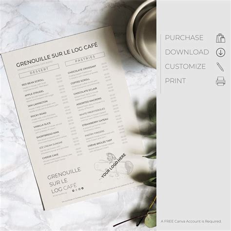 Cafe Menu Template Two Column Menu With Items Descriptions And