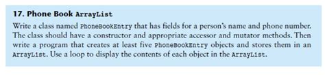 solved 17 phone book arraylist write a class named