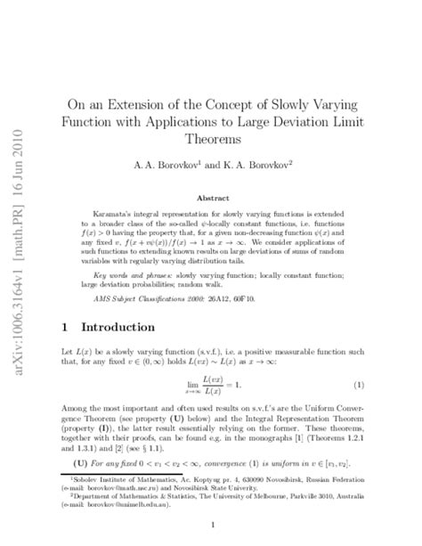 Pdf An Extension Of The Concept Of Slowly Varying Function With Applications To Large