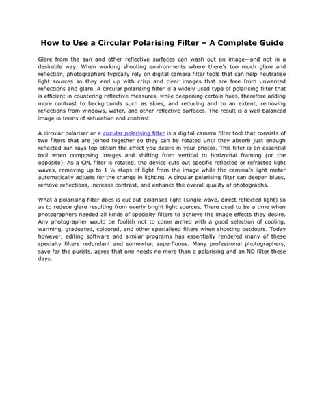 Circular Polarizing Filter Guide Enhance Your Photography