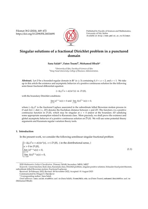 Pdf Singular Solutions Of A Fractional Dirichlet Problem In A