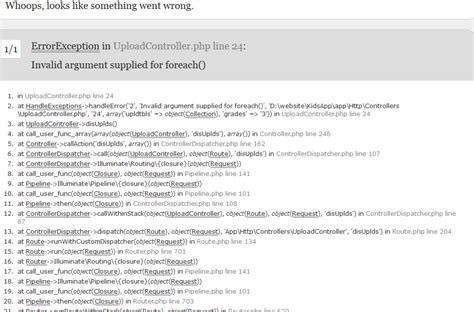 Php Error Exception When Calling Foreach At Controller Page In