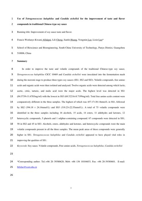 Pdf Use Of Tetragenococcus Halophilus And Candida Etchellsii For The Improvement Of Taste And