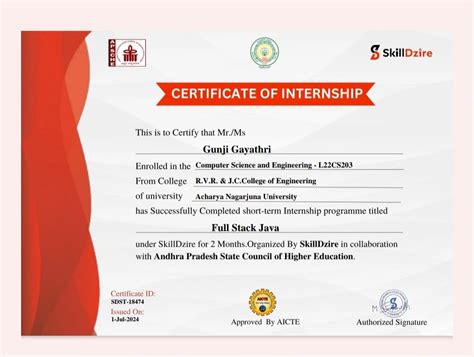 Successful Full Stack Java Internship At Skilldzire Gayathri Gunji Posted On The Topic Linkedin