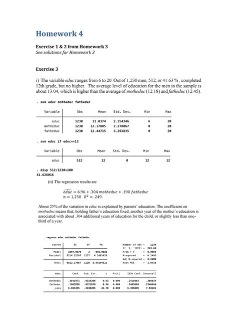 Homework 4 Solutions Homework 4 Exercise 1 And 2 From Homework 3 See Solutions For Homework 3