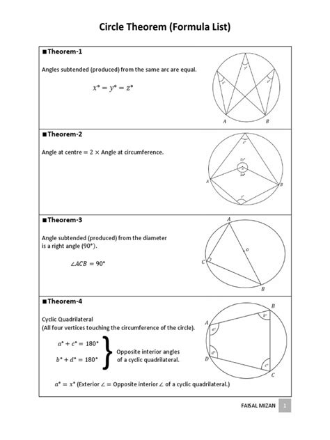 Circle Theorem Formula List Pdf