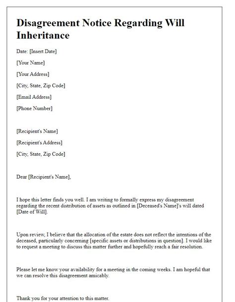 Letter Template For Inheritance Dispute Notice Free Samples In Pdf Letterin