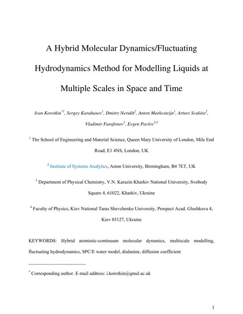 Pdf A Hybrid Molecular Dynamicsfluctuating Hydrodynamics Method For