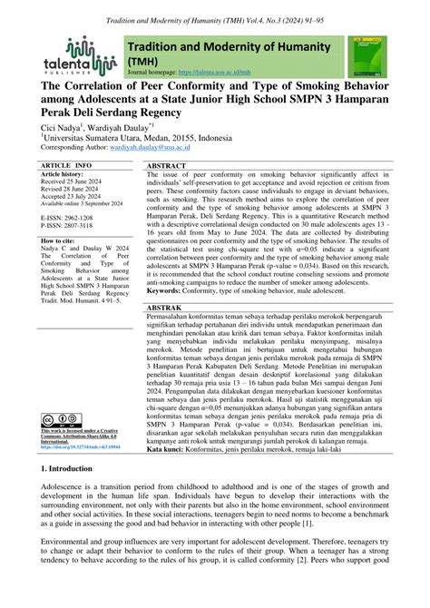 Pdf The Correlation Of Peer Conformity And Type Of Smoking Behavior Among Adolescents At A