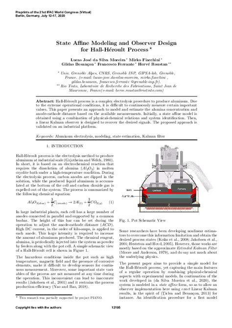 Pdf State Affine Modeling And Observer Design For Hall Héroult Process