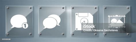 사진 풍경을 설정 컴퓨터 데이터 저장을위한 플로피 디스크 음성 거품 채팅 및 음성 거품 채팅 정사각형 유리 패널 벡터 0명에 대한 스톡 벡터 아트 및 기타 이미지 Istock