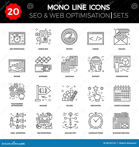 Thin Line Icons Set Of Search Engine Optimization Stock Vector Illustration Of Computer Icons