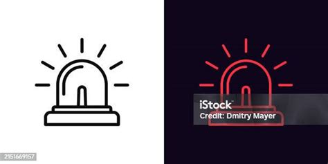 윤곽선 사이렌 램프 아이콘 편집 가능한 획이 있습니다 광선이 있는 비상 비콘 경찰 또는 구급차 점멸 장치 경보 신호 비상등 경보 손전등 긴급 경고 및 주의 벡터 아이콘 0