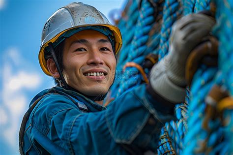 蓝天下微笑的中国工人高清图片下载 正版图片601232435 摄图网