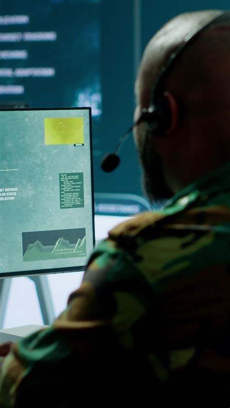 Vertical Military Personnel In A Base Of Operations Using Advanced Computers And Big Screen