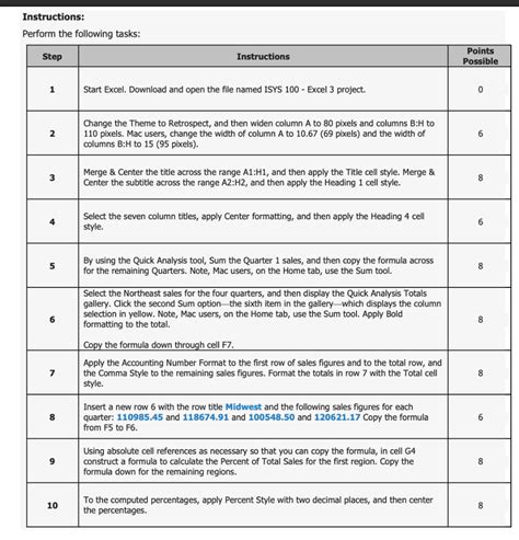 Solved Instructions Perform The Following Tasks Excel Chegg Com