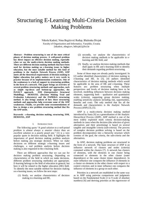Pdf Structuring E Learning Multi Criteria Decision Making Higherdecisionfoihrsitesdefault