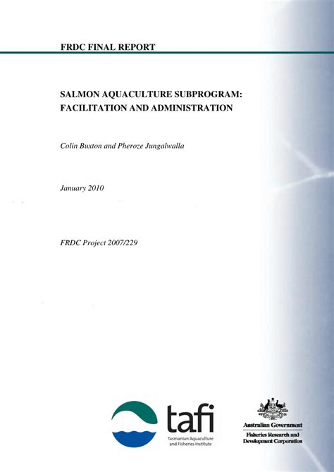 pdf frdc final report salmon aquaculture subprogram facilitation and administration