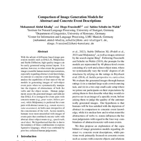 Comparison Of Image Generation Models For Abstract And Concrete Event