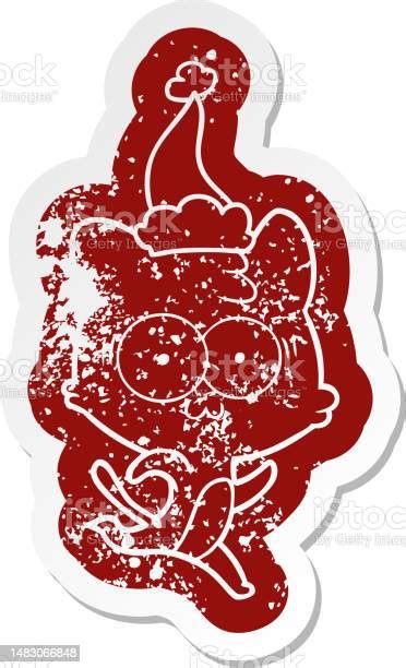 산타 모자를 쓰고 달리는 놀란 고양이의 기발한 만화 고민 스티커 고양이 새끼에 대한 스톡 벡터 아트 및 기타 이미지 고양이 새끼 귀여운 낙서 드로잉 Istock