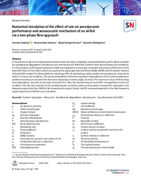 Pdf Numerical Simulation Of The Effect Of Rain On Aerodynamic