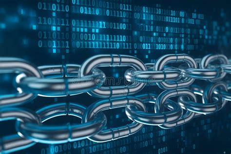 Binary Code Reflected In Metallic Chain Links Digital And Solid