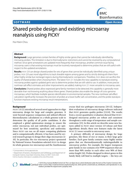 Pdf Shared Probe Design And Existing Microarray Reanalysis Using Picky