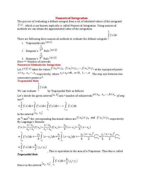 Numerical Integration Note Pdf Integral Applied Mathematics