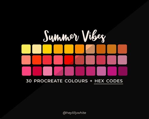 Summer Vibes Procreate Colour Palette Procreate Swatches Colour Palette Procreate Colours