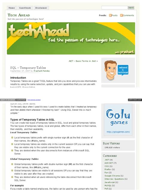 Sql Server Temporary Tables Pdf Microsoft Sql Server Database Index