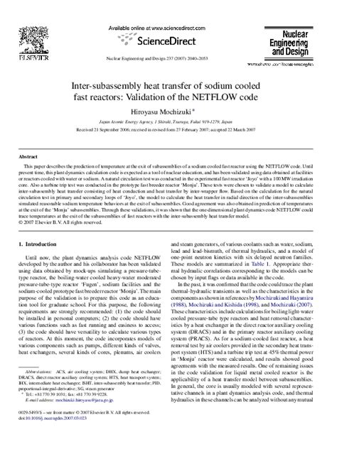 Pdf Inter Subassembly Heat Transfer Of Sodium Cooled Fast Reactors Validation Of The Netflow