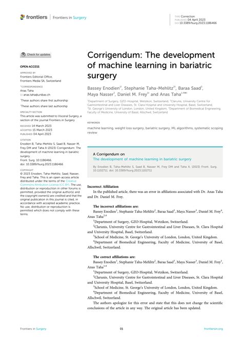 Pdf Corrigendum The Development Of Machine Learning In Bariatric Surgery