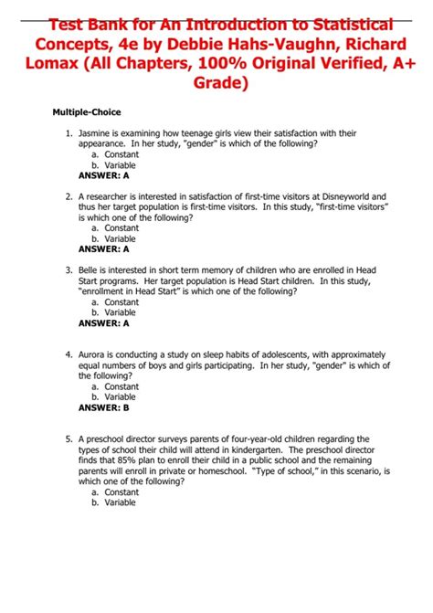 Test Bank For An Introduction To Statistical Concepts 4th Edition By Debbie Hahs Vaughn Richard