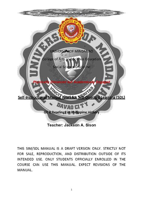 GE8 Module SIM APS Approved Uni UNIVERSITY OF MINDANAO College Of