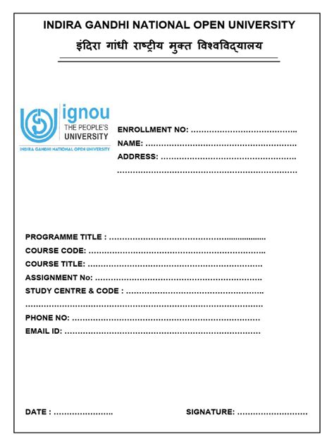 Ignou Assignment Front Page Word Format Download Pdf
