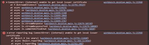 Connection Failed Issue Error Unable To Get Local Issuer Certificate Bug Reports Cursor